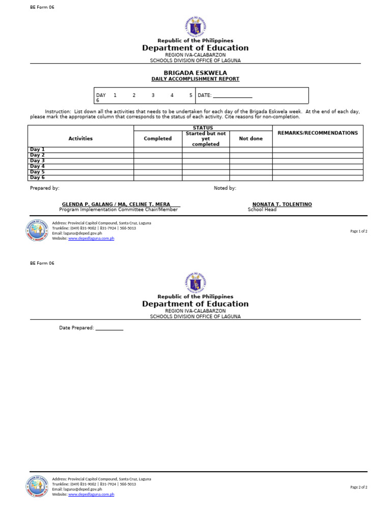BE-Form-6-DAILY-ACCOMPLISHMENT-REPORT | PDF