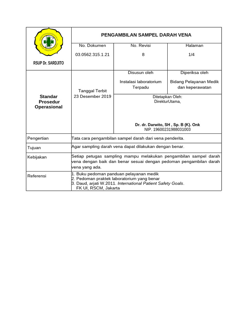 4.1. SPO Pengambilan Sampel Darah Vena | PDF