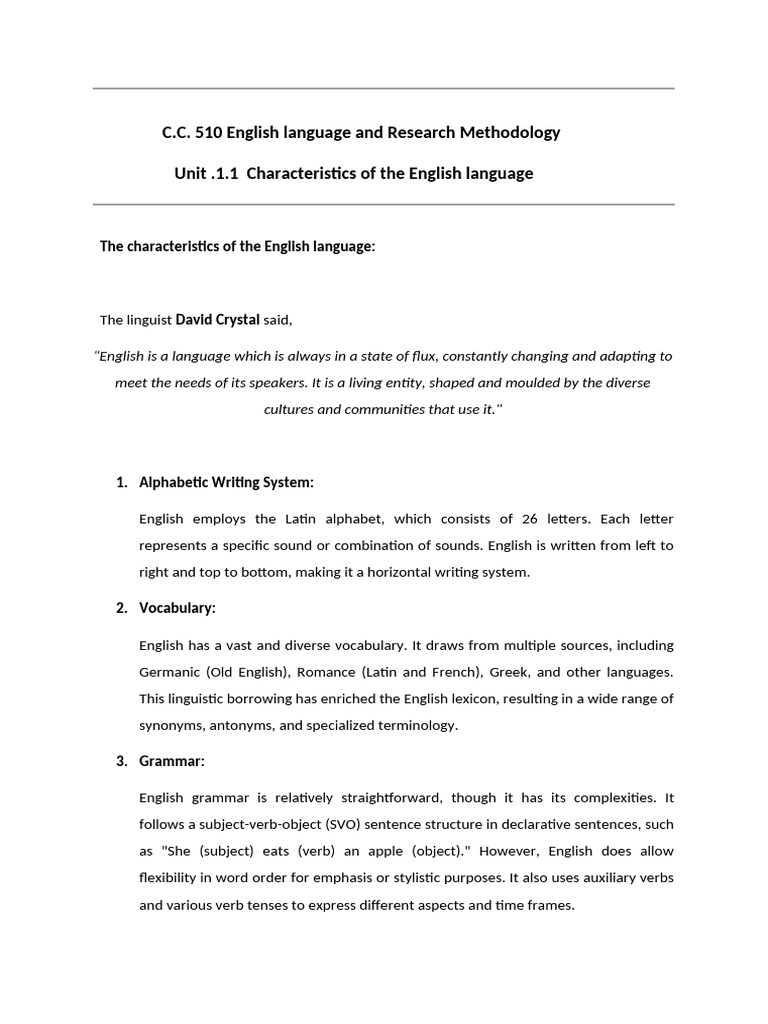 The Characteristics of The English Language | PDF