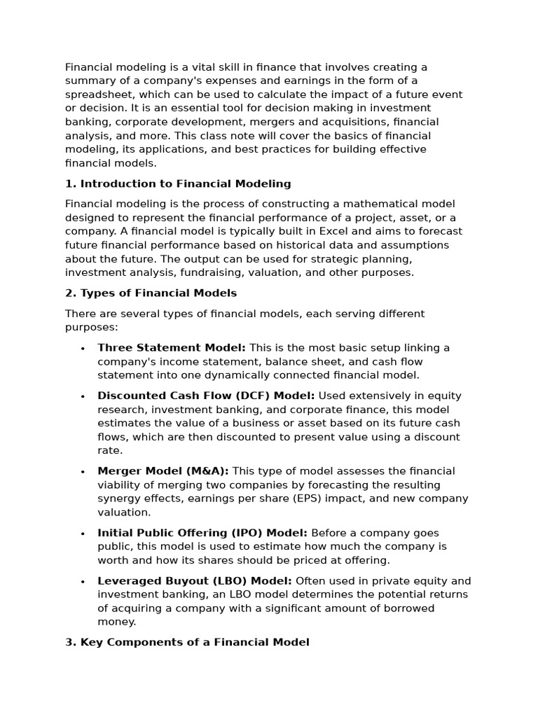Financial Modeling Class Notes | PDF