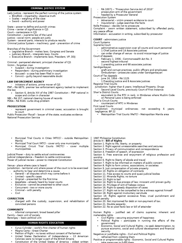Summary Notes - Criminal Law and Jurisprudence | PDF | Prosecutor | Crimes