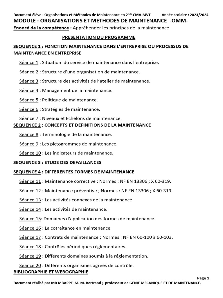 OMM 2nde CMA - MVT Document Prof. | PDF
