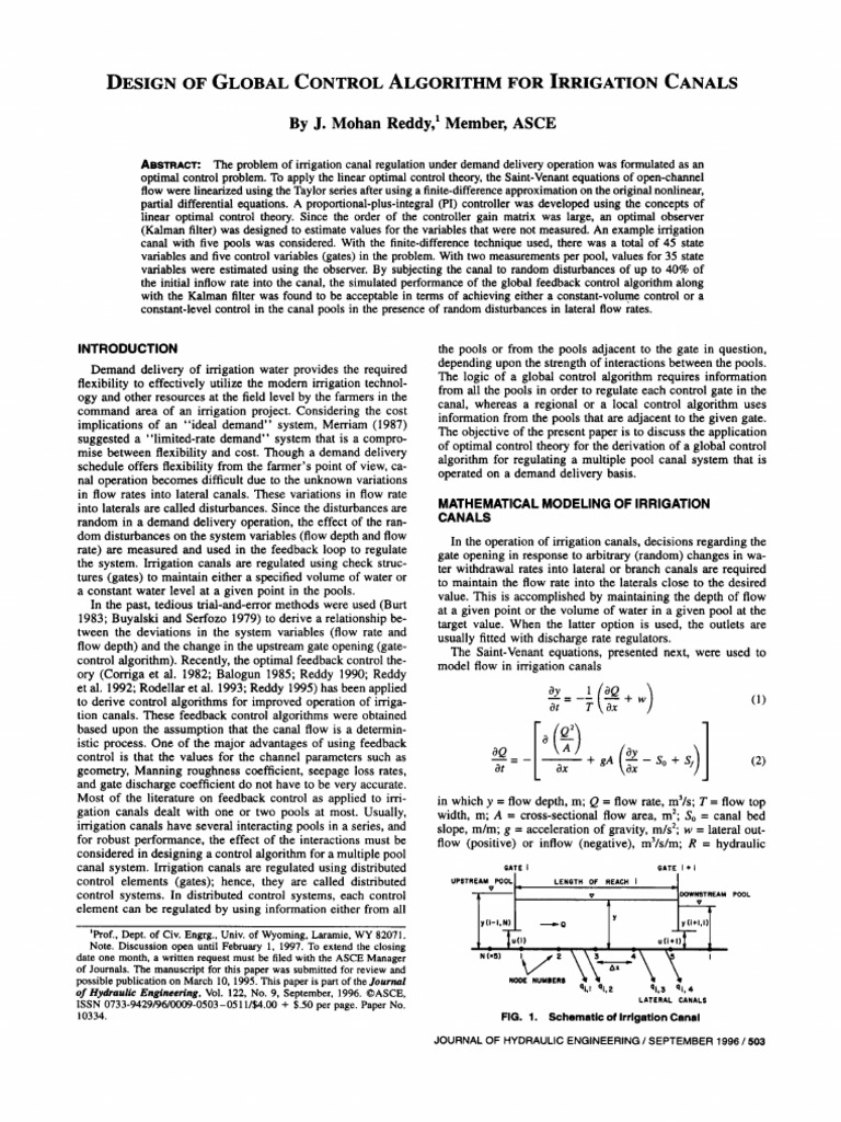 Design of Global Control Algorithm for Irrigation Canals | PDF