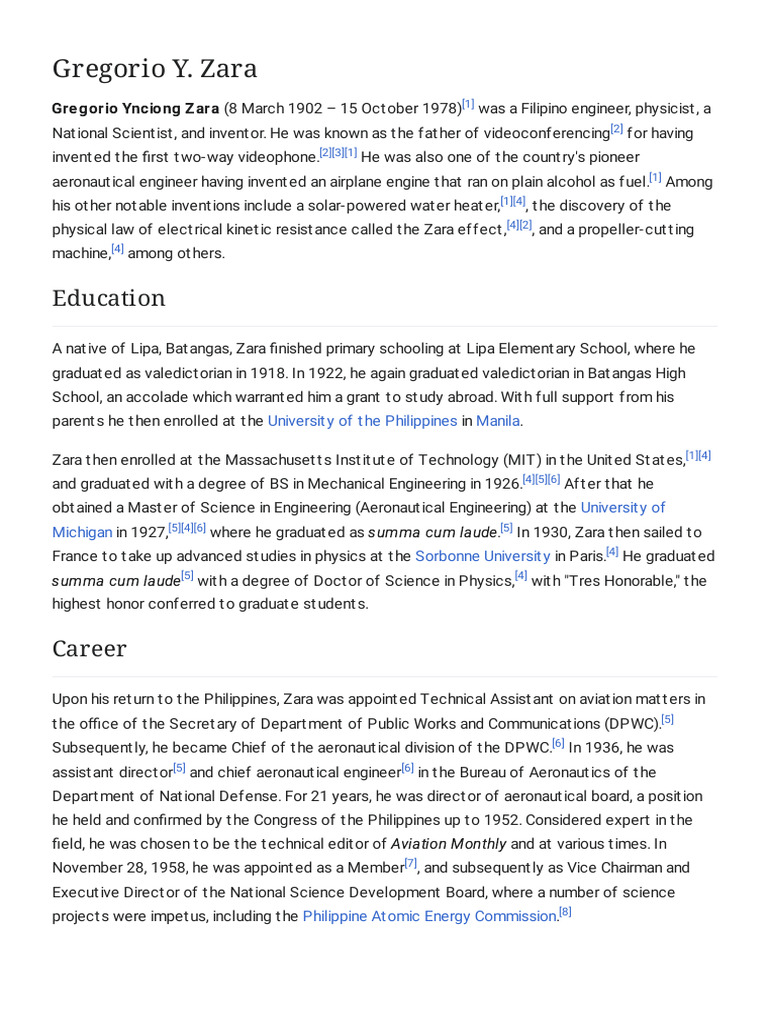 Gregorio Y. Zara - Wikipedia | PDF