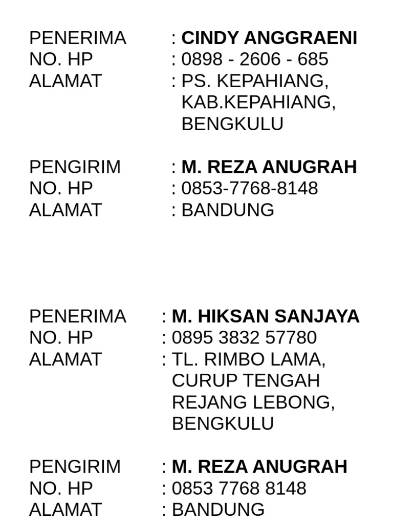 Nama Penerima & Pengirim | PDF