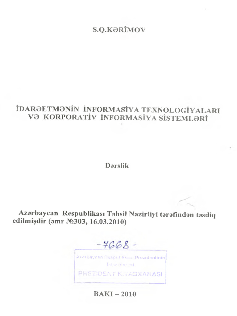 Idareetmenin Informasiya Texnologiyalari VƏ Korporativ Informasiya ...