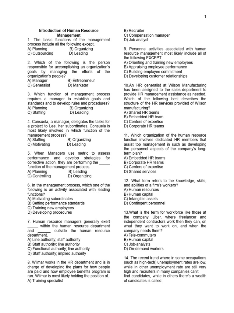 Chra Reviewer Questionnaire | PDF | Performance Appraisal | Human Resources