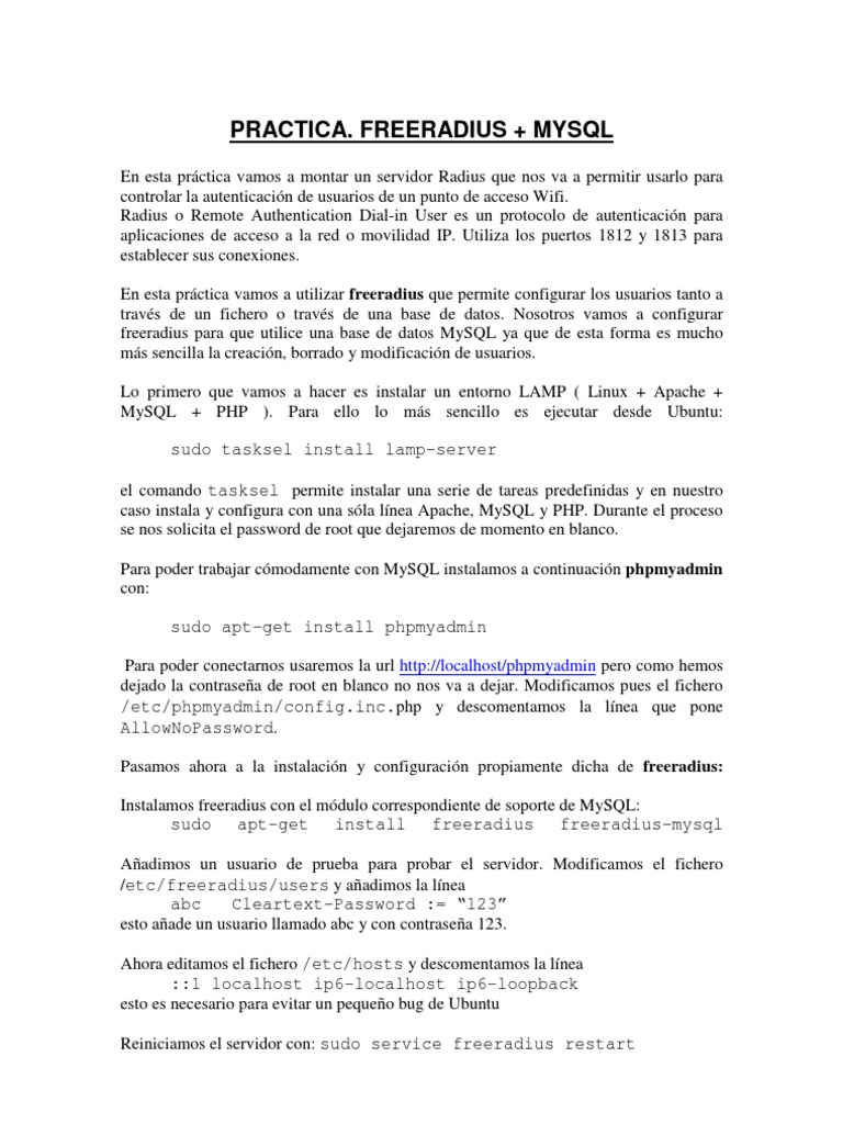 Practica Freeradius Mysql Pdf Servidor Apache Sql 4165