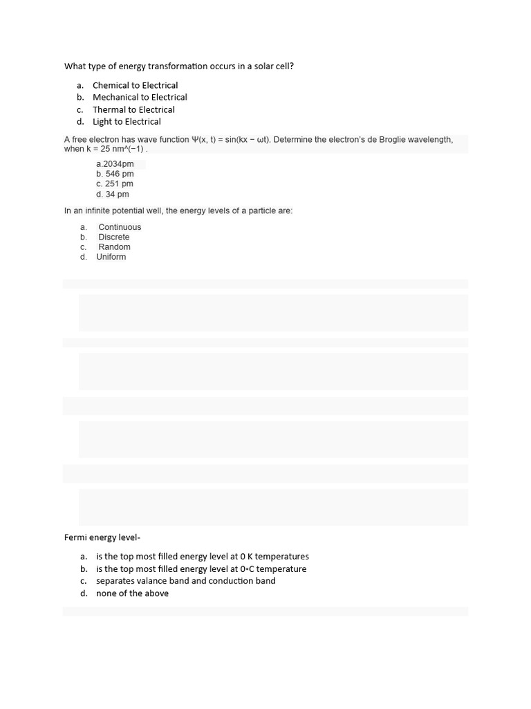 Solar Photovoltaics Test Questions | PDF