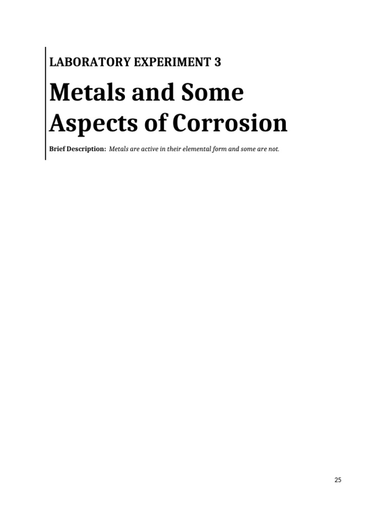 Experiment 3 - Metals and Some Aspects of Corrosion | PDF
