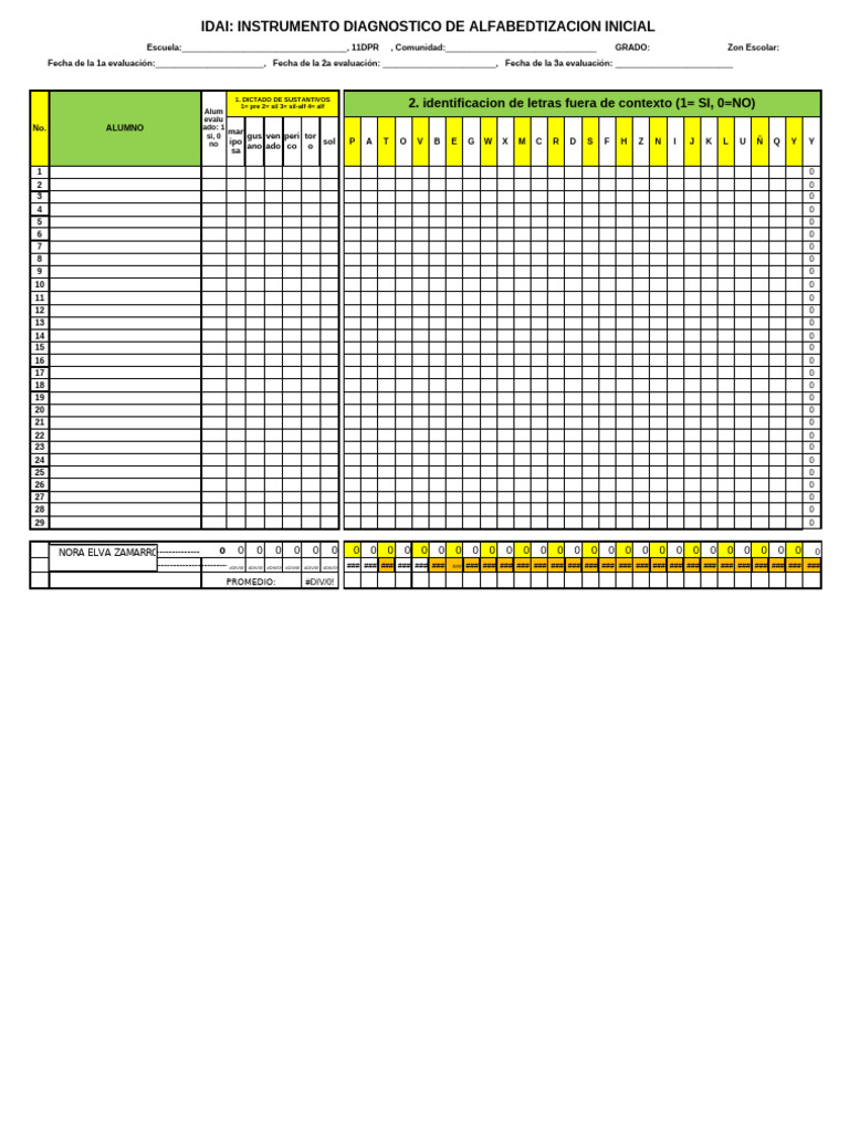 Ev Idai Instrumento Diagnostico De Alfabetizacion Inicial A Alum De 1