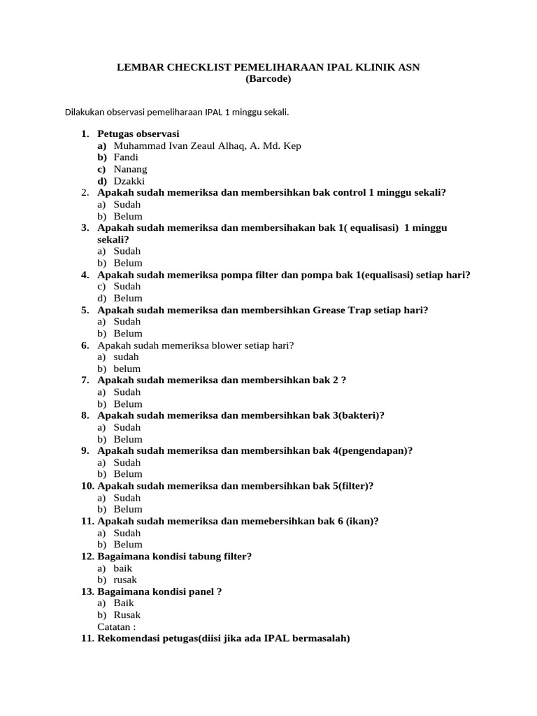 Checklist IPAL | PDF