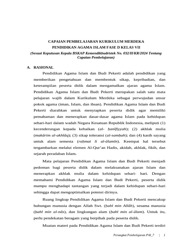 CP PAI Terbaru Sesuai Keputusan BSKAP | PDF