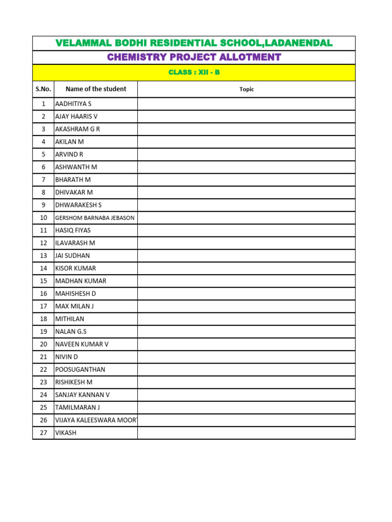 Project Allotment - XII - B BOYS | PDF
