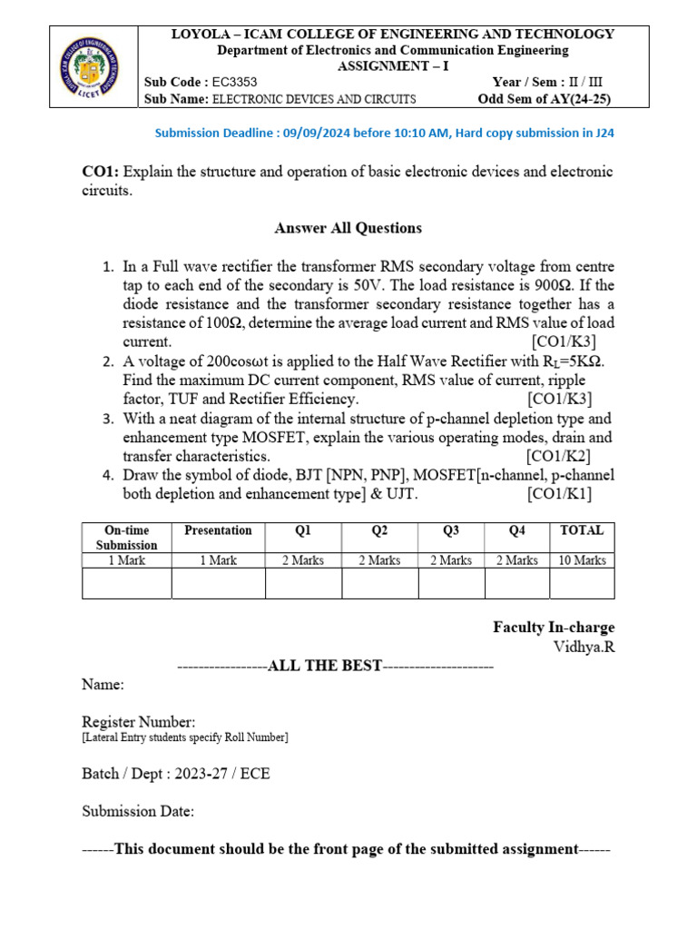 Assignment - 1 EDC | PDF