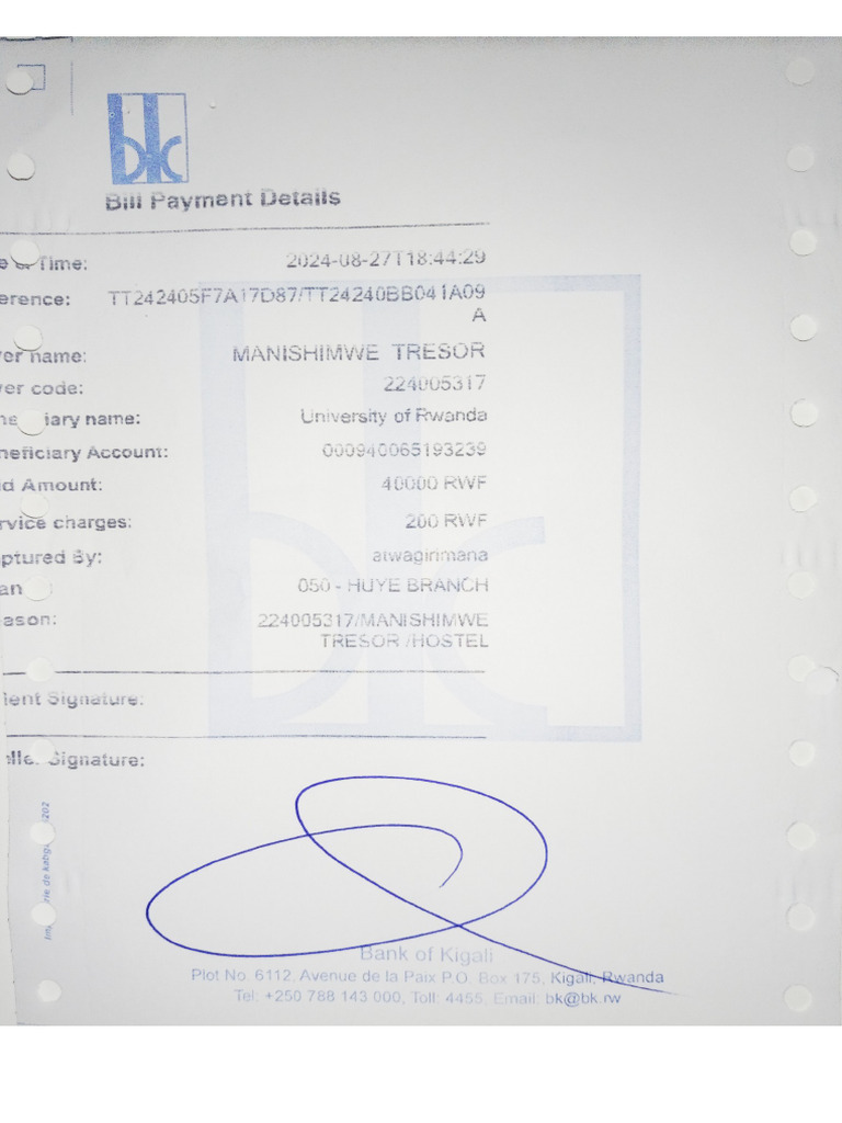 Tresor BK Payment Bill | PDF