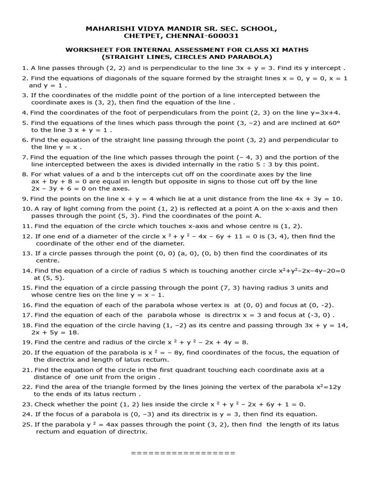 Worksheet For Internal Assessment For Class Xi Maths | PDF