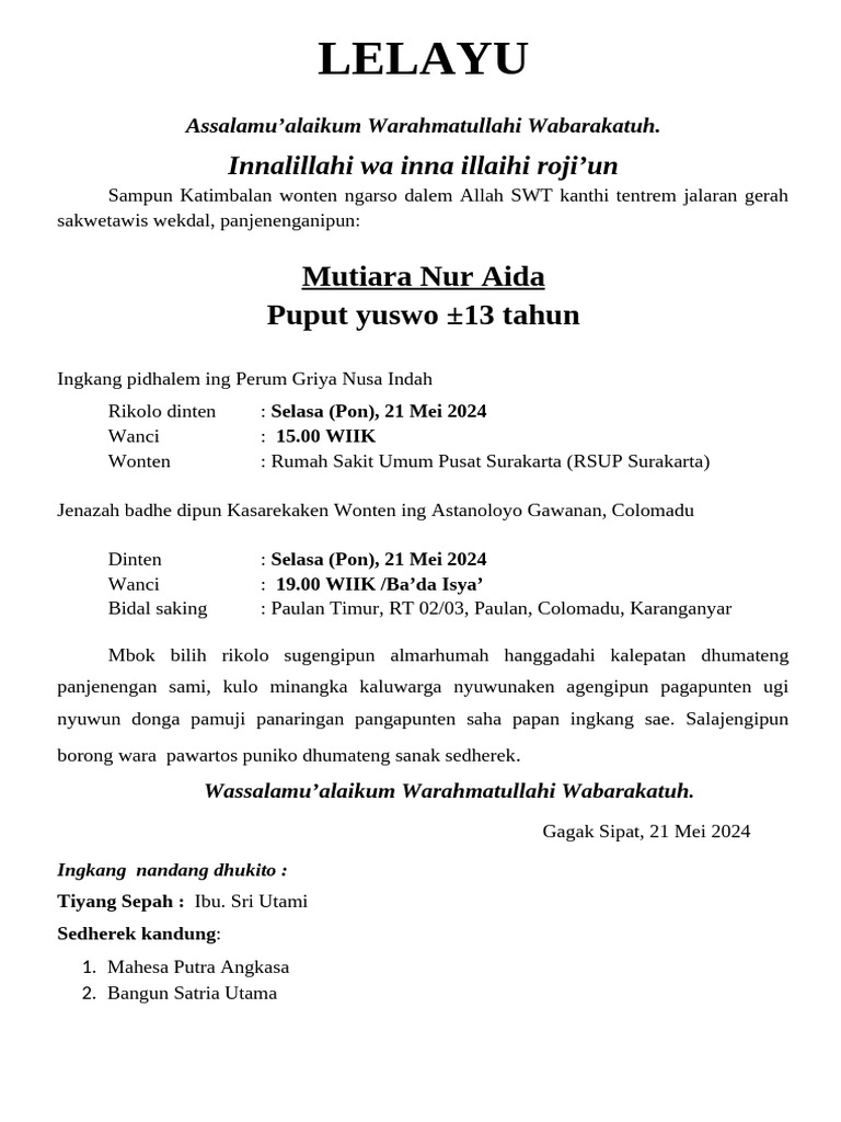 format lelayu dua versi | PDF
