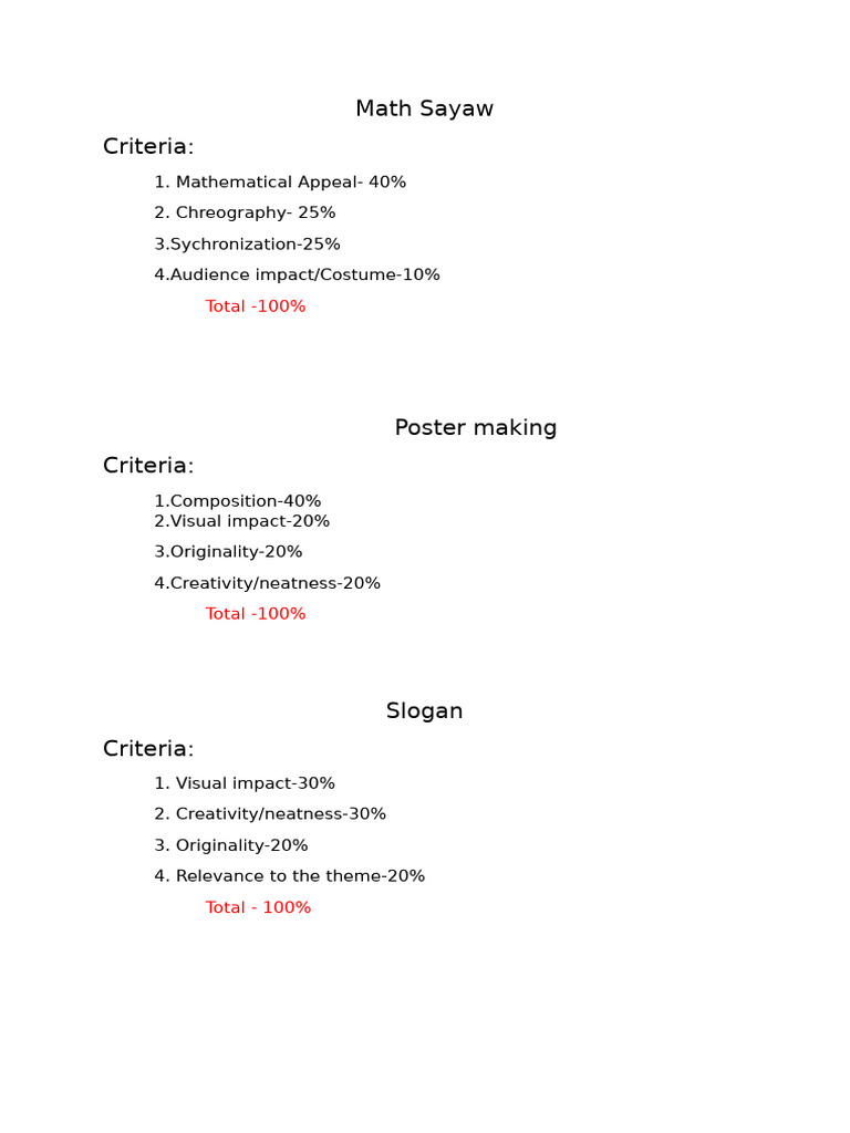 Math Expo Criteria | PDF