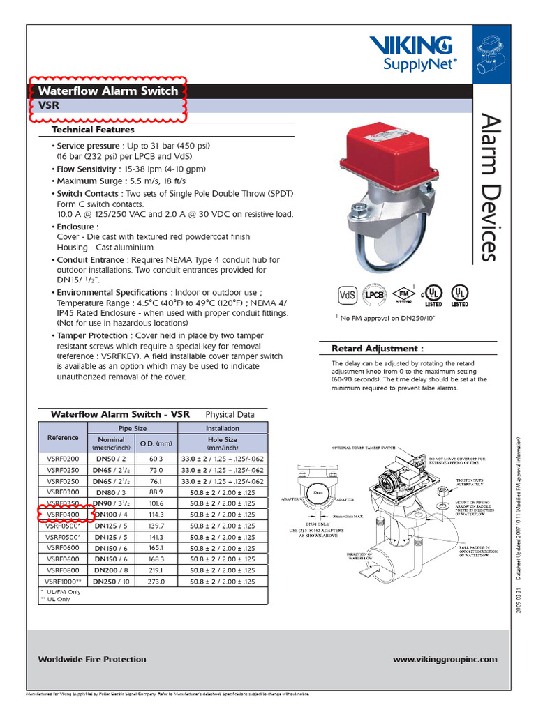 Water Flow Alarm Switch (VSRF0400) | PDF