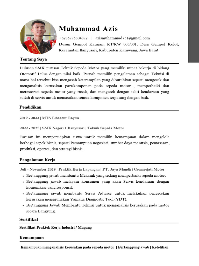 CV Muhammad Azis - 20240910 - 204148 - 0000 | PDF