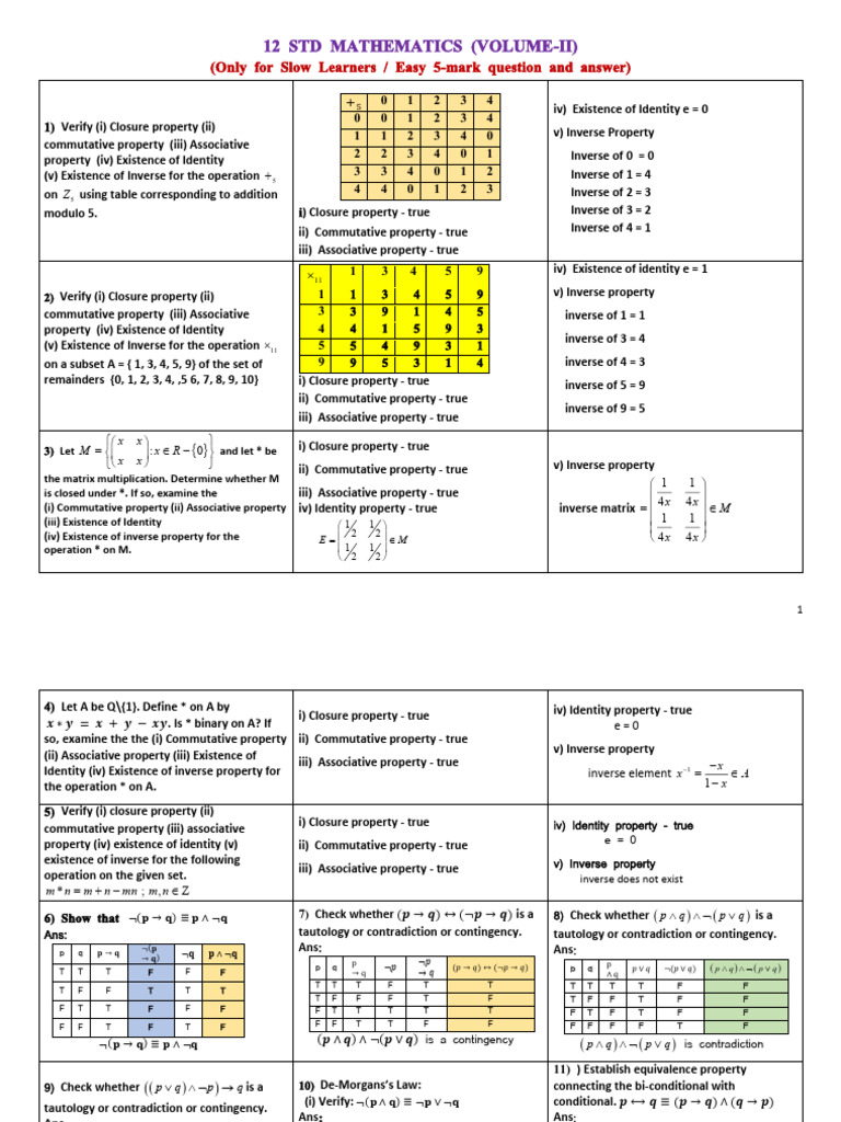 12maths V2 EM Slow Learner 5marks Updated Jan 2024 | PDF