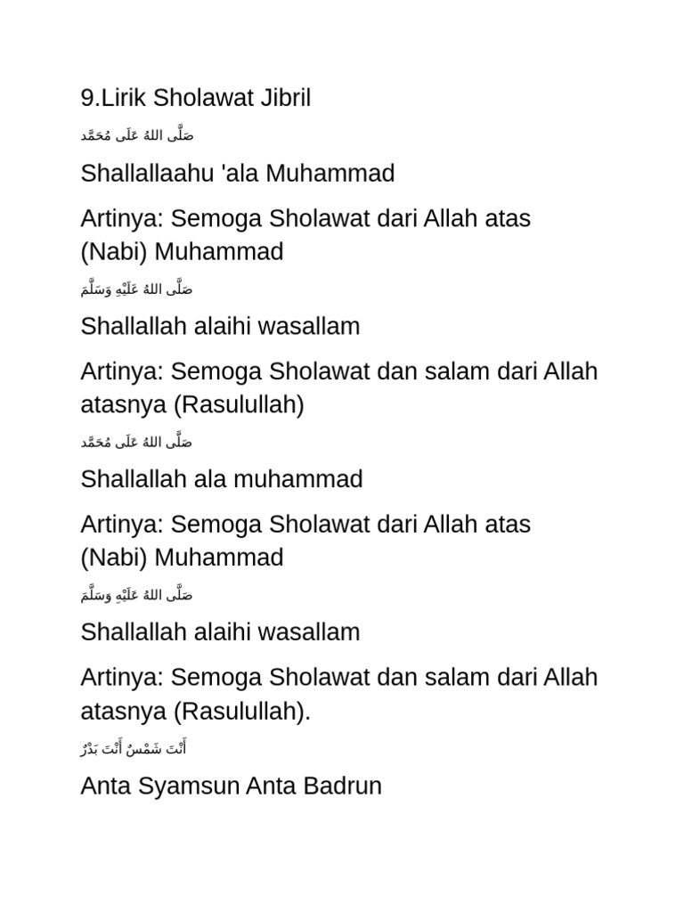 9.lirik Sholawat Jibril | PDF