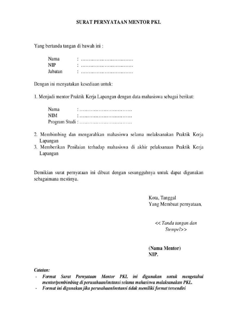 Surat Pernyataan Mentor | PDF