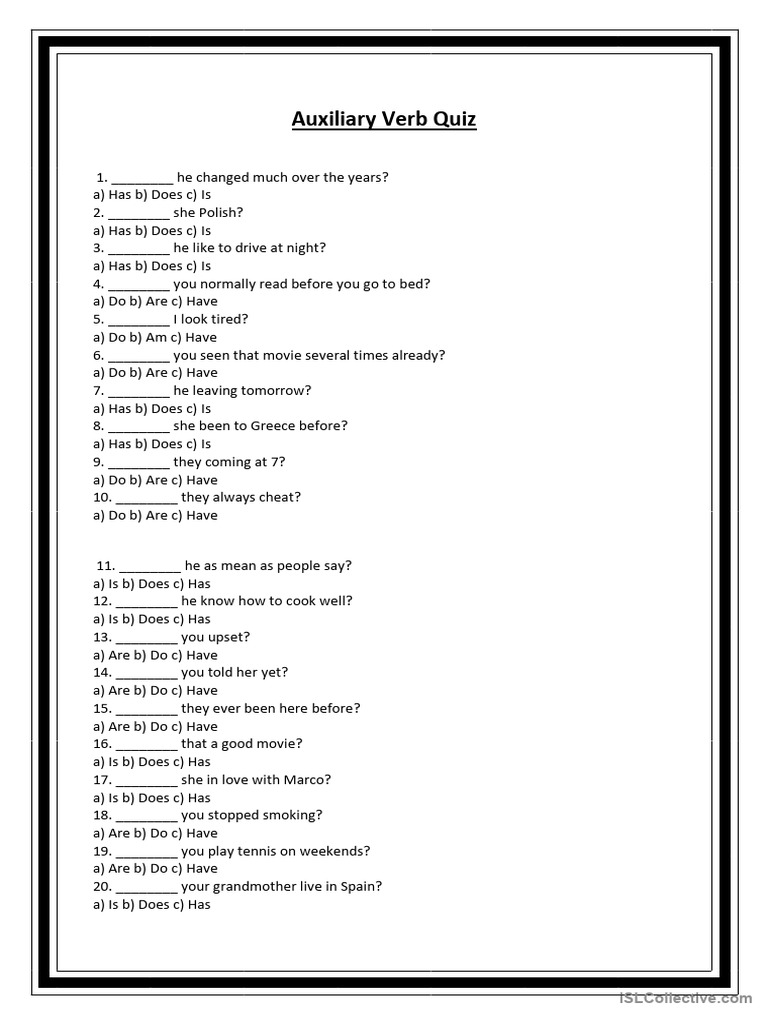Auxiliary Verb Quiz | PDF