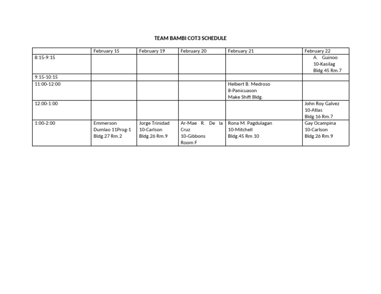 Cot3 Schedule | PDF