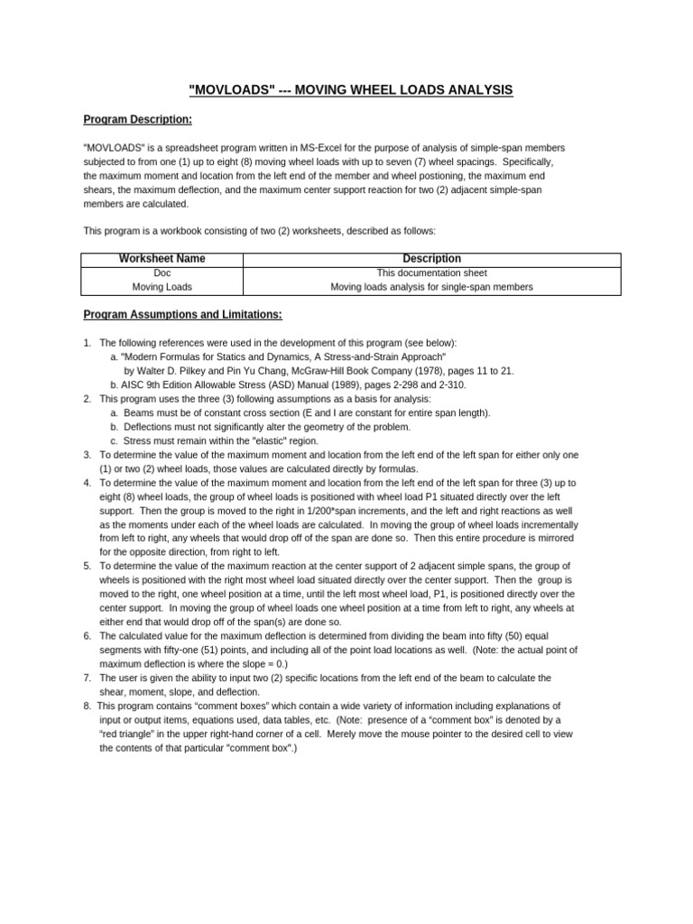 Moving Wheel Loads Analysis | PDF