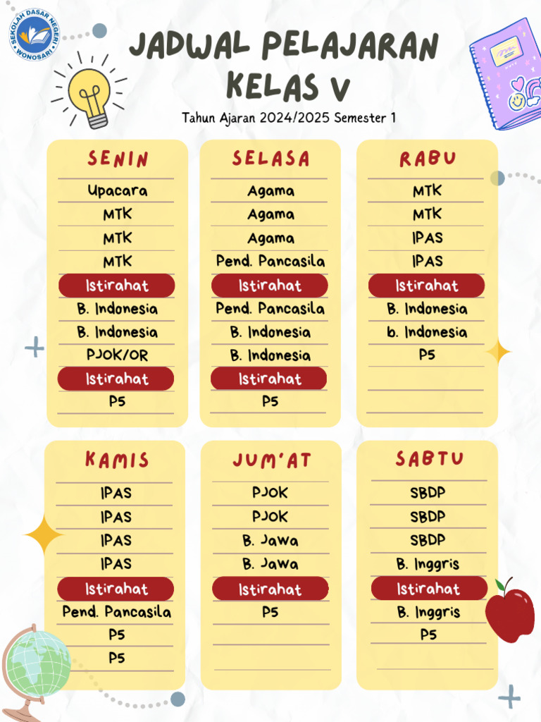 JADWAL PELAJARAN KLS 5 | PDF