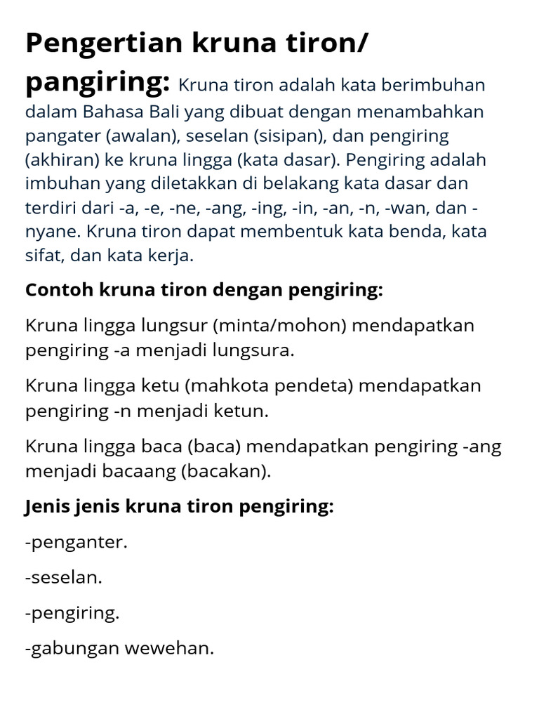 Pengertian Kruna Tiron Pangiring Kruna Tiron Adalah Kata Berimbuhan Dalam B - 20240901 - 203308 ...