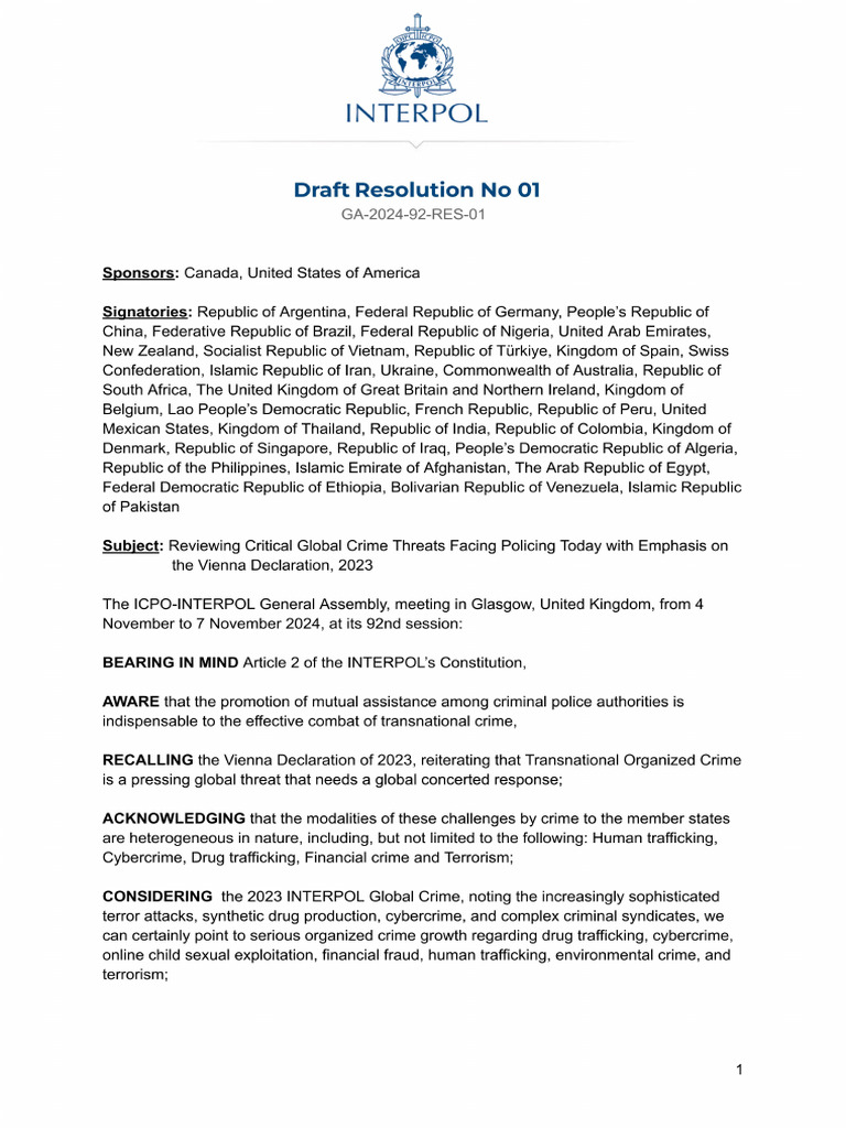 INTERPOL Draft Resolution 1 | PDF