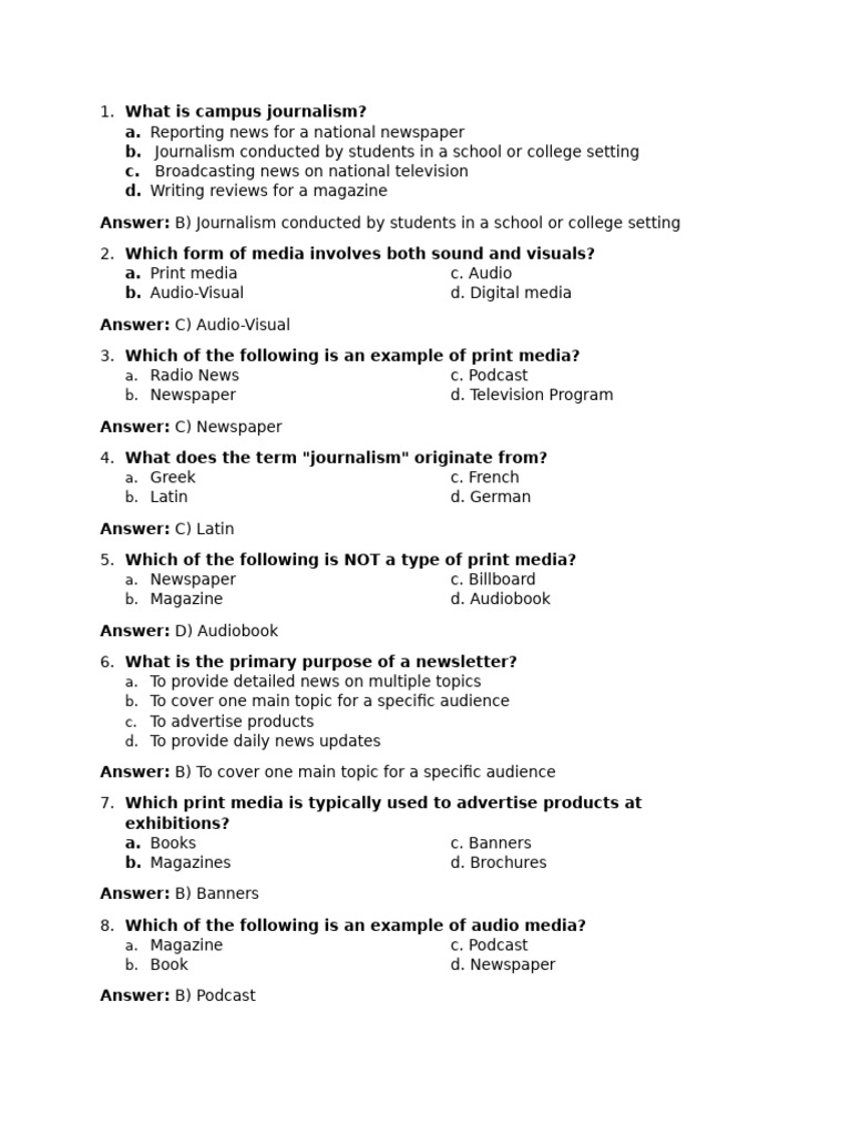Journalism 8 Answer Key | PDF