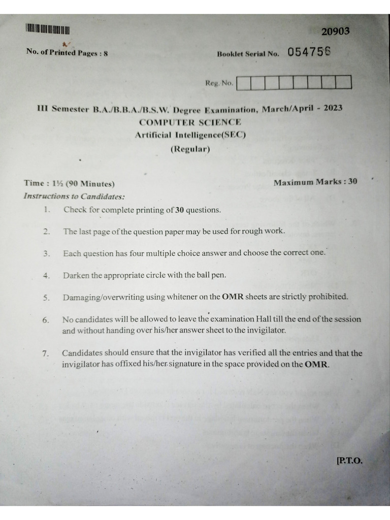 Artificial Intelligence Question Paper | PDF