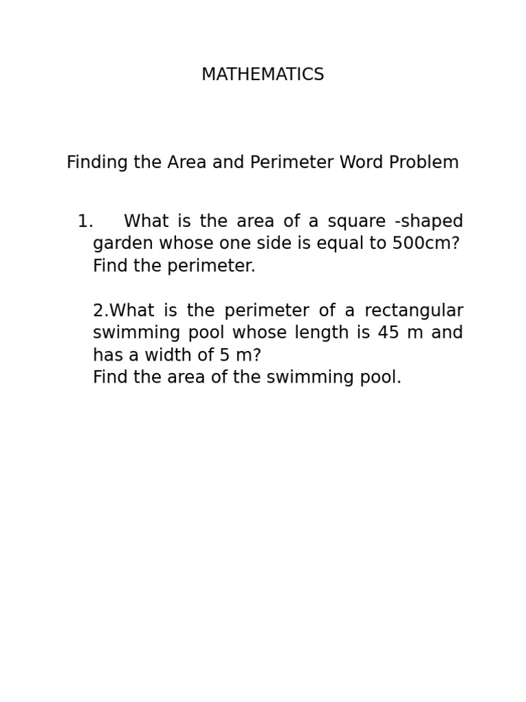Word Problem On Area and Perimeter | PDF