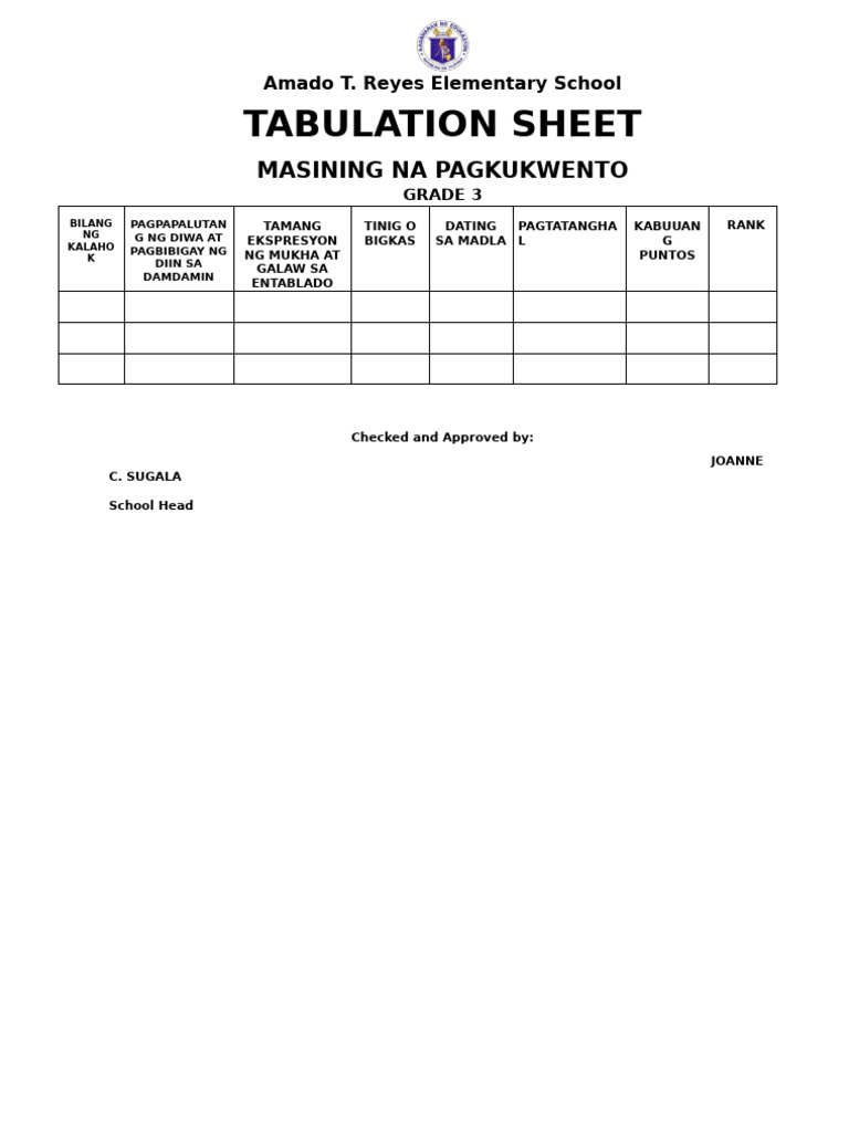 Final Tabulation Sheet para Sa Buwan NG wika-OPM | PDF