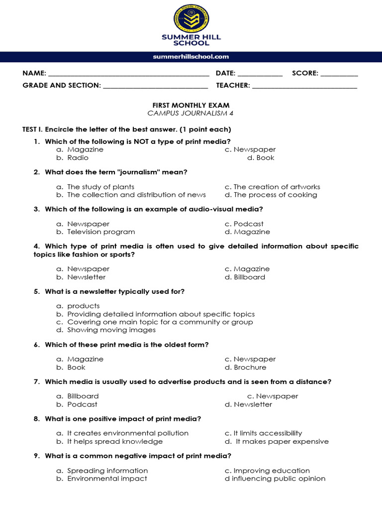 TQ for Grade 4 Journalism | PDF