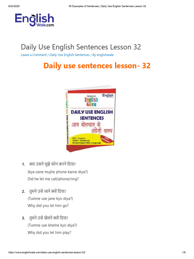 50 Examples of Sentences - Daily Use English Sentences Lesson 32 | PDF