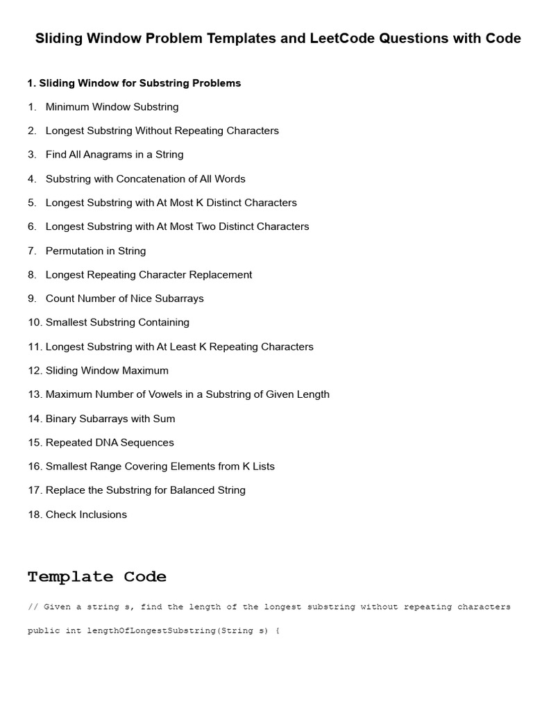 Sliding Window Problems Leetcode Final 2 | PDF Sliding Window Problems Leetcode Final 2 | PDF