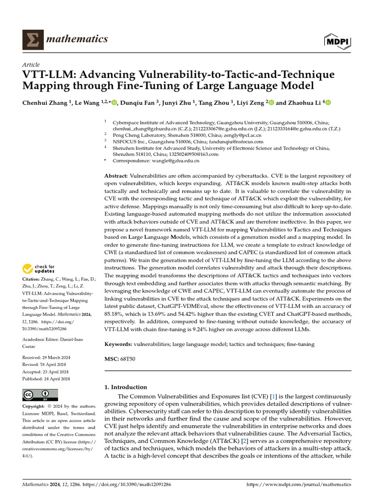VTT-LLM - Advancing Vulnerability-to-Tactic-and-Technique Mapping Through Fine-Tuning of Large ...