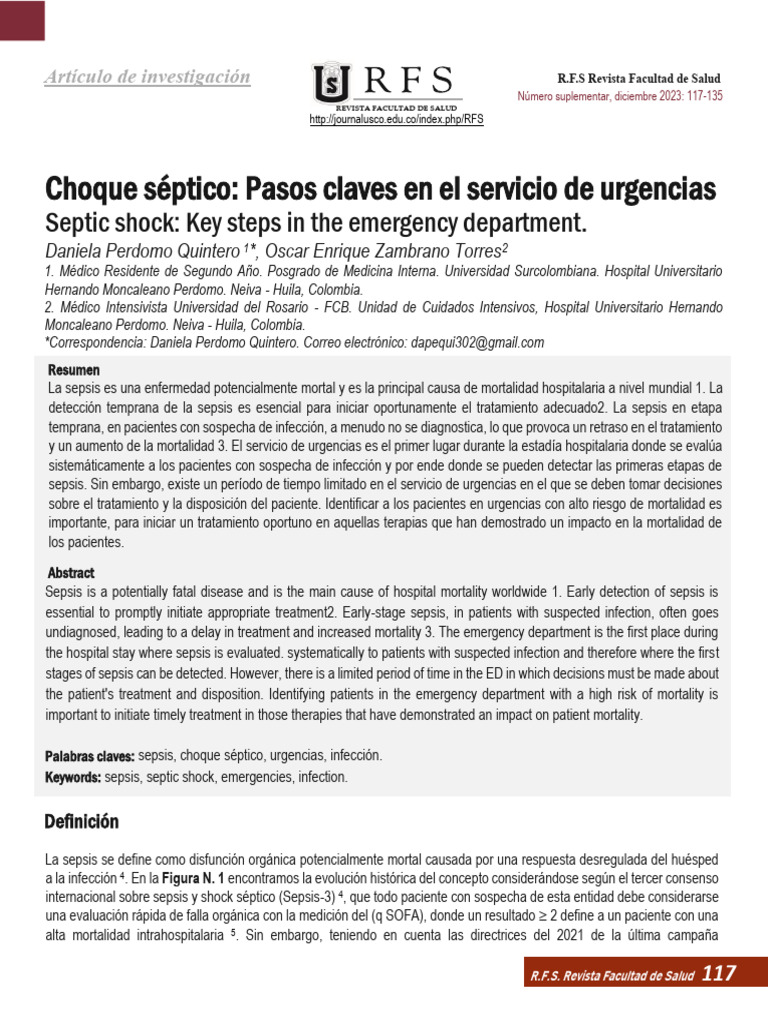 Choque Séptico: Pasos Claves en El Servicio de Urgencias: Septic Shock ...