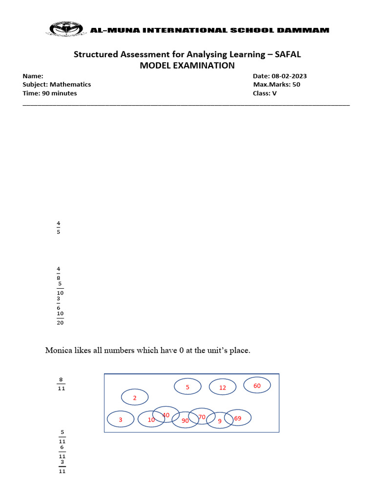 5th SAFAL Maths Q.P | PDF