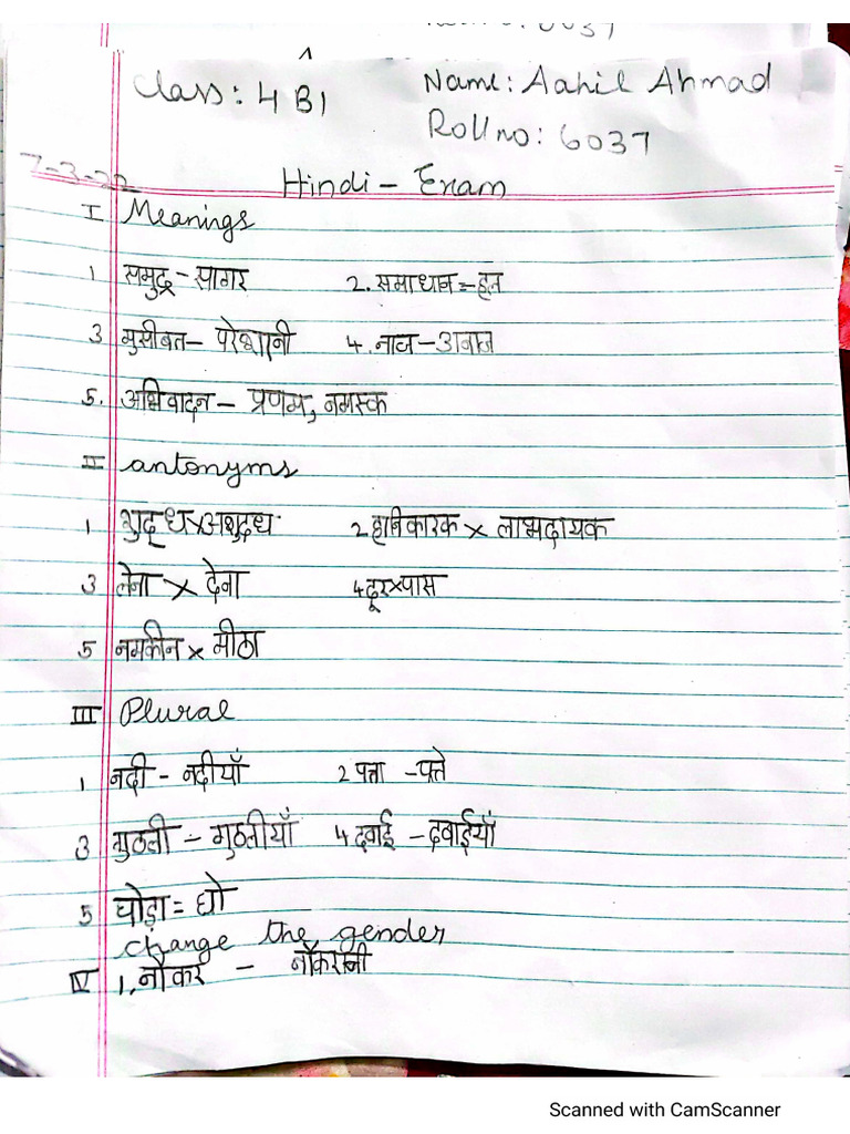 Aahil - Hindhi Exam Paper | PDF