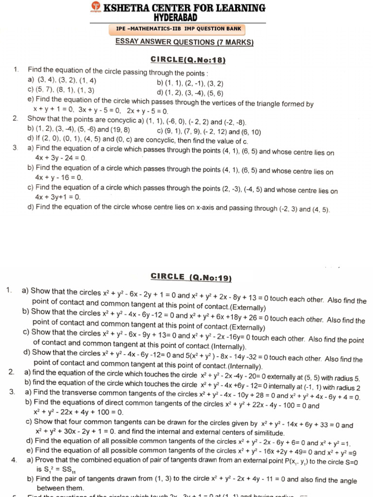 Ipe Mathematics-Iib Imp Question Bank | PDF