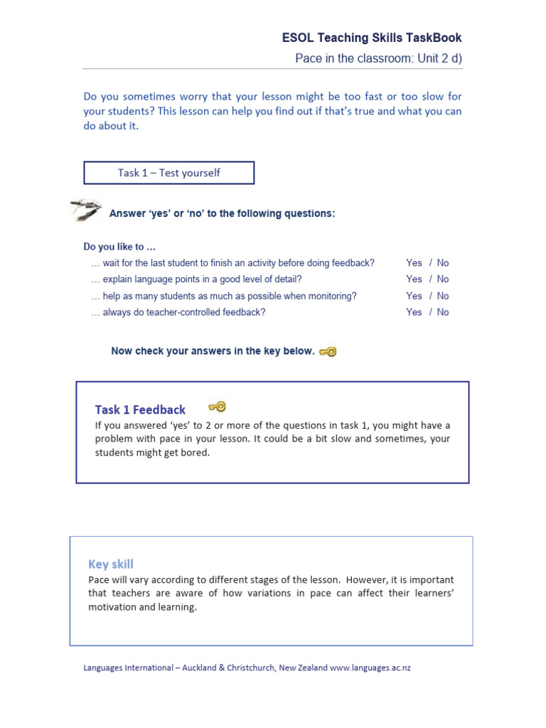 Classroom Pace Management Strategies | PDF | English As A Second Or ...