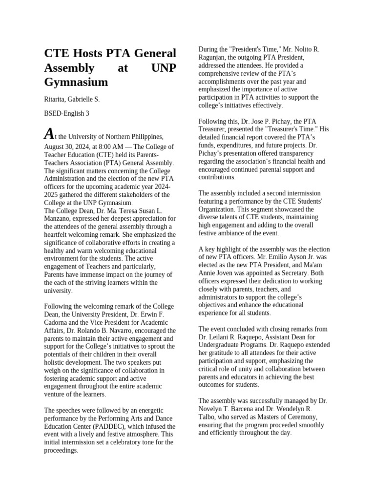 PTA News Article | PDF