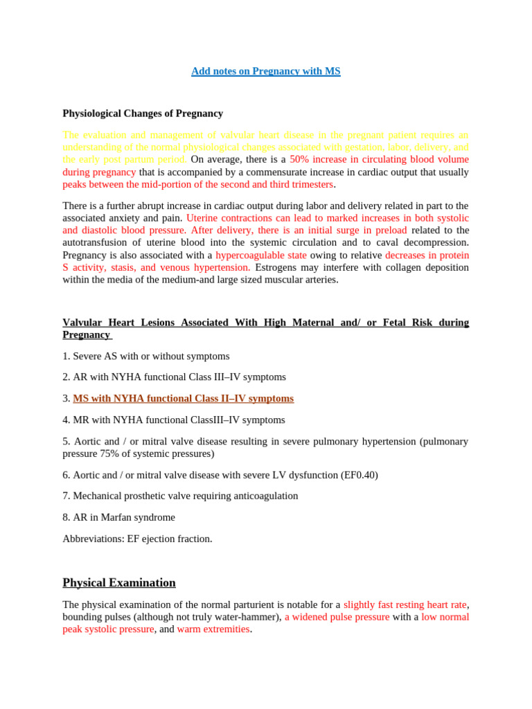 Add Notes On Pregnancy With MS | PDF | Heart | Blood Pressure