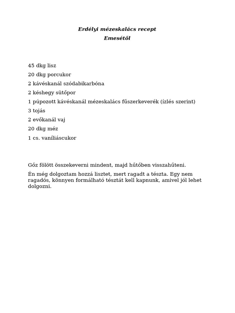 Erdélyi Mézeskalács Recept | PDF
